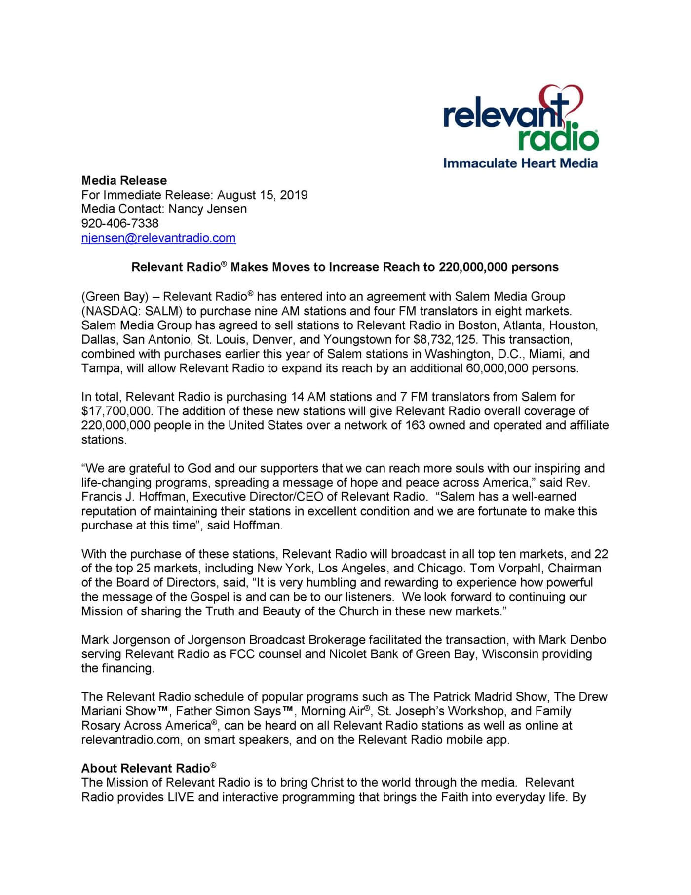 Relevant Radio Makes Moves to Increase Reach to 220,000,000 persons ...