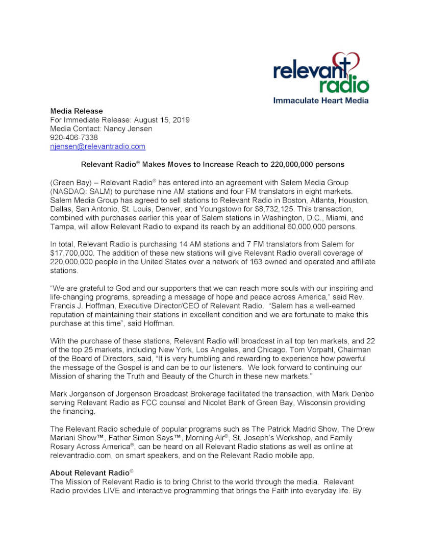 Relevant Radio Makes Moves to Increase Reach to 220,000,000 persons ...